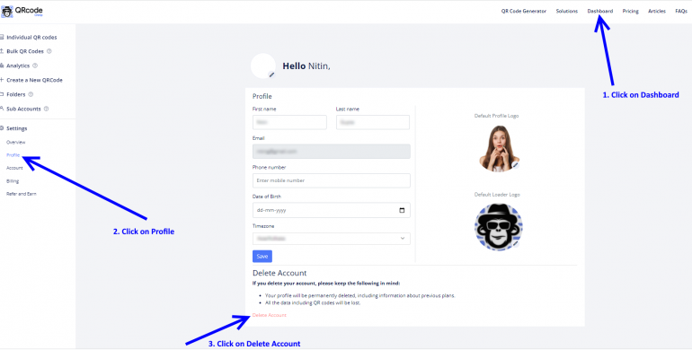 How to delete my account and erase data - Free QR Code Generator Online ...