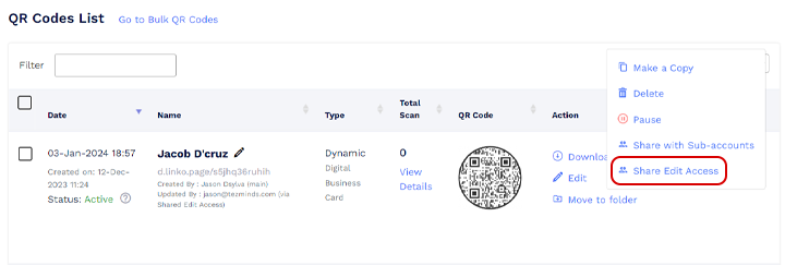 Sharing Edit Access for Digital Business Cards