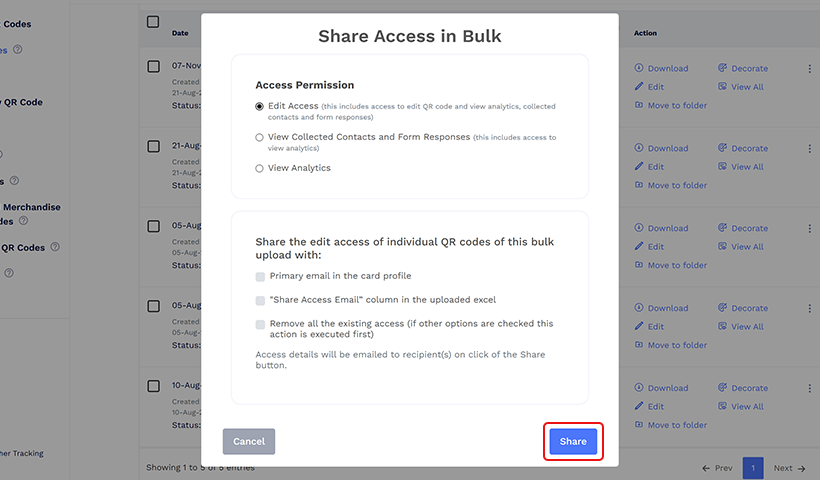 How to Share Access for Digital Business Cards in QRCodeChimp?